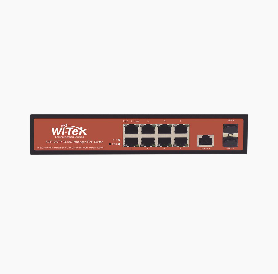 Wi-Tek WI-PMS310GF-Alien 8GE+2SFP Ports 24V/48V Mixed L2 Managed PoE Switch with 8-Port PoE ...