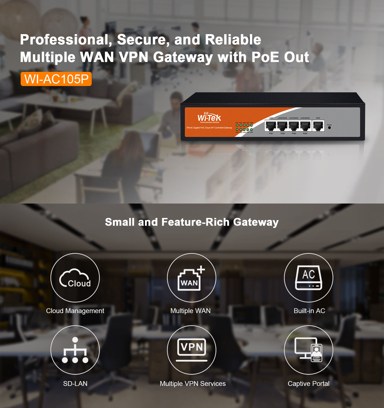 Wi-Tek WI-AC105P 5-Gigabit PoE Ports Wireless Access Point Cloud Controller/Gateway - Online ...