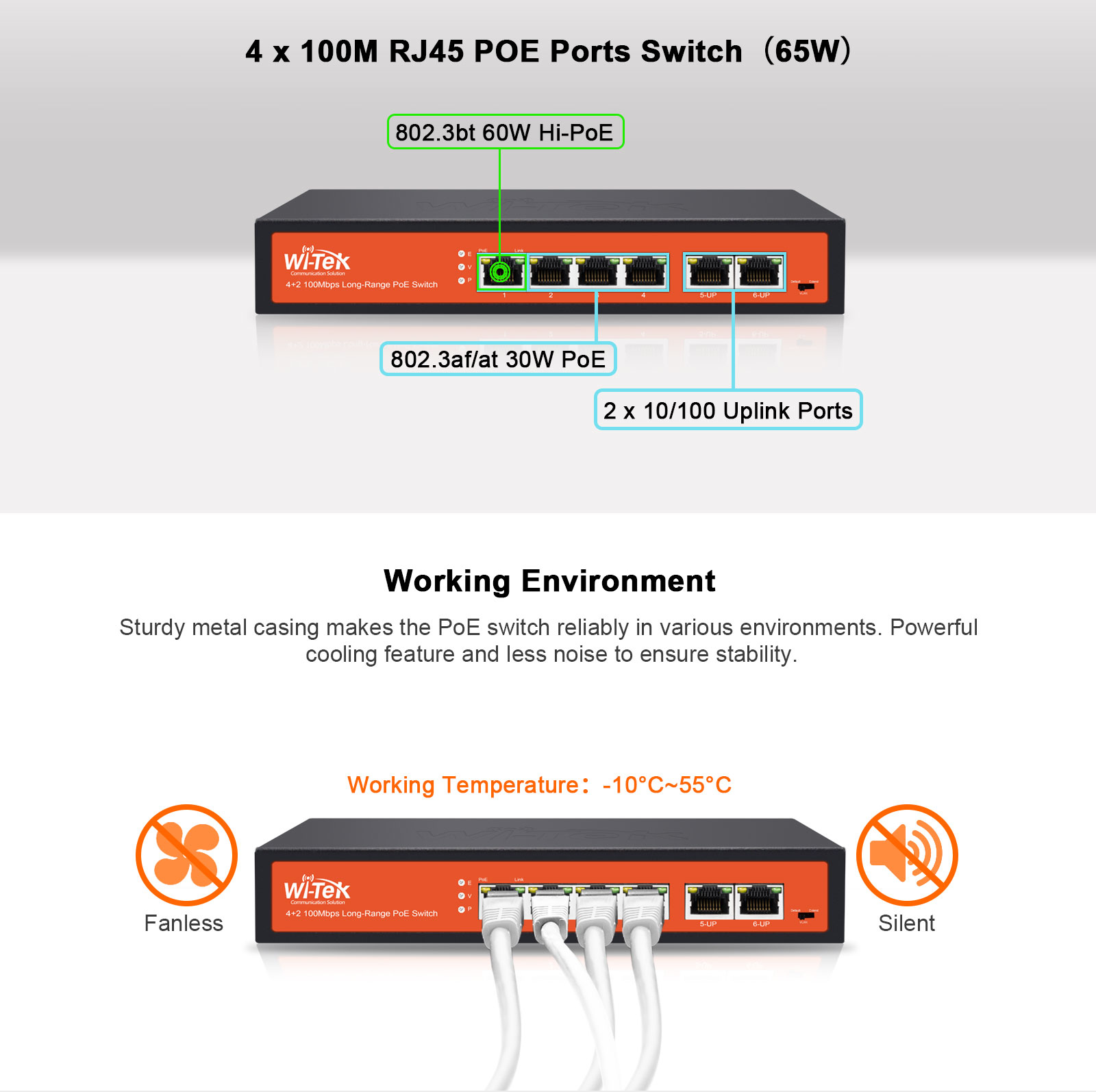 Wi-Tek WI-PS205 6-Port 48V 100Mbps Long Range PoE Switch with 4-Port PoE - Online prodaja ...