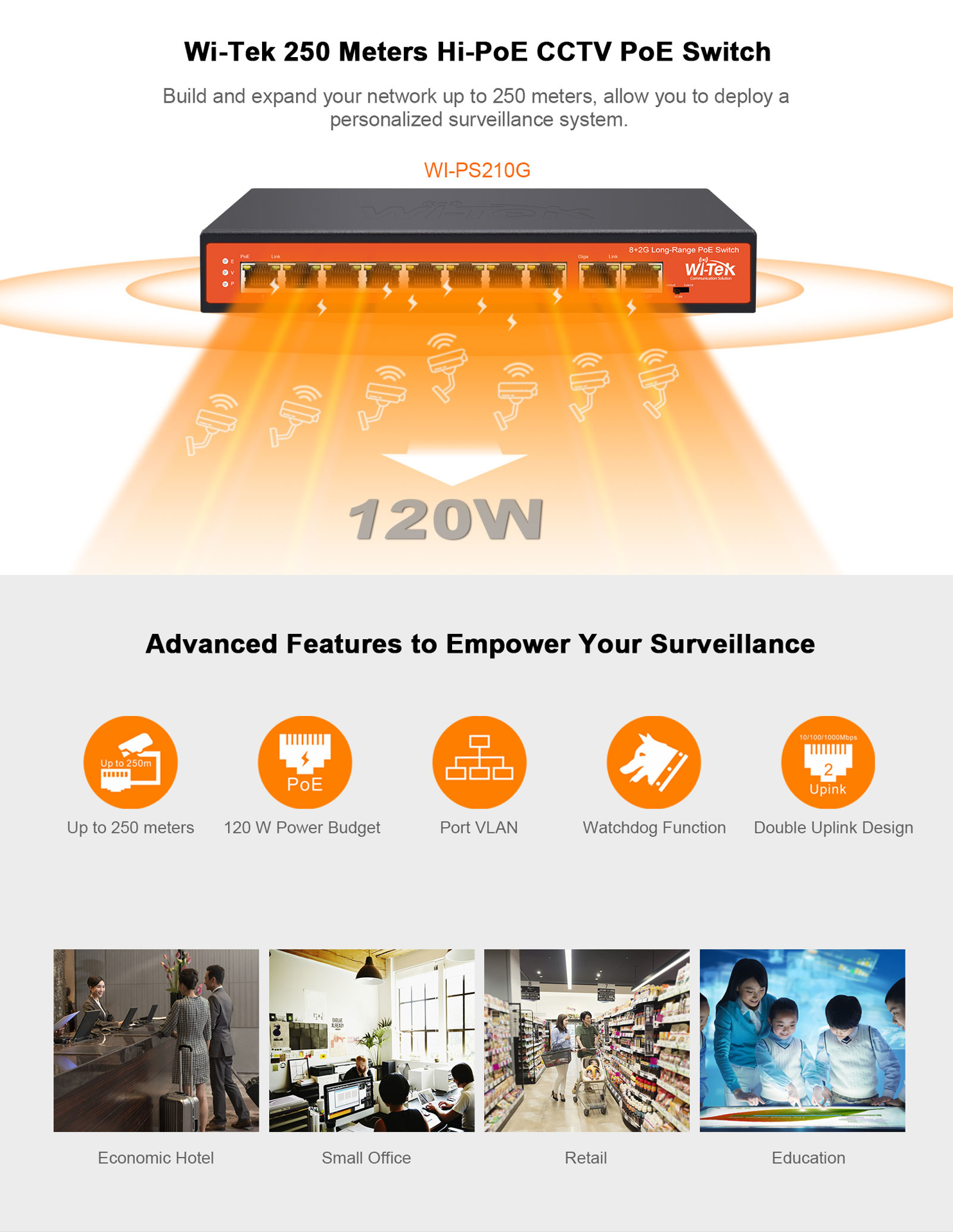 Wi-Tek WI-PS210G 8FE+2GE Ports 48V Long Range PoE Switch with 8-Port PoE - Online prodaja ...