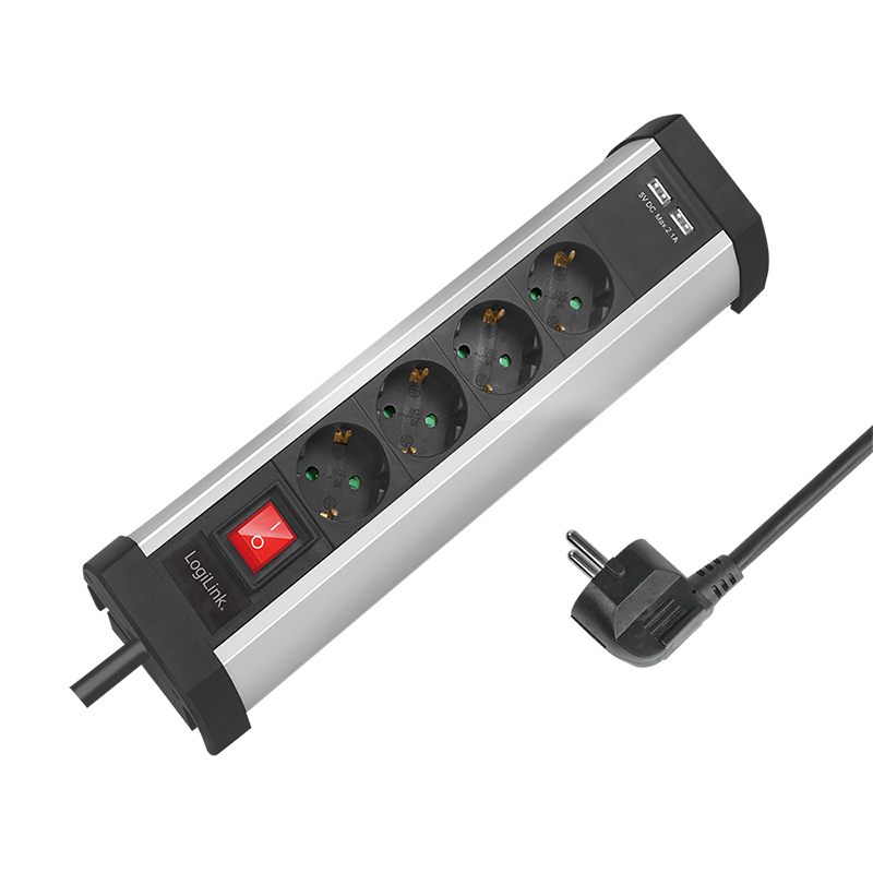 Logilink produžni kabl 4 mesta, 2 USB, prekidač, stalak, 1.5m ...